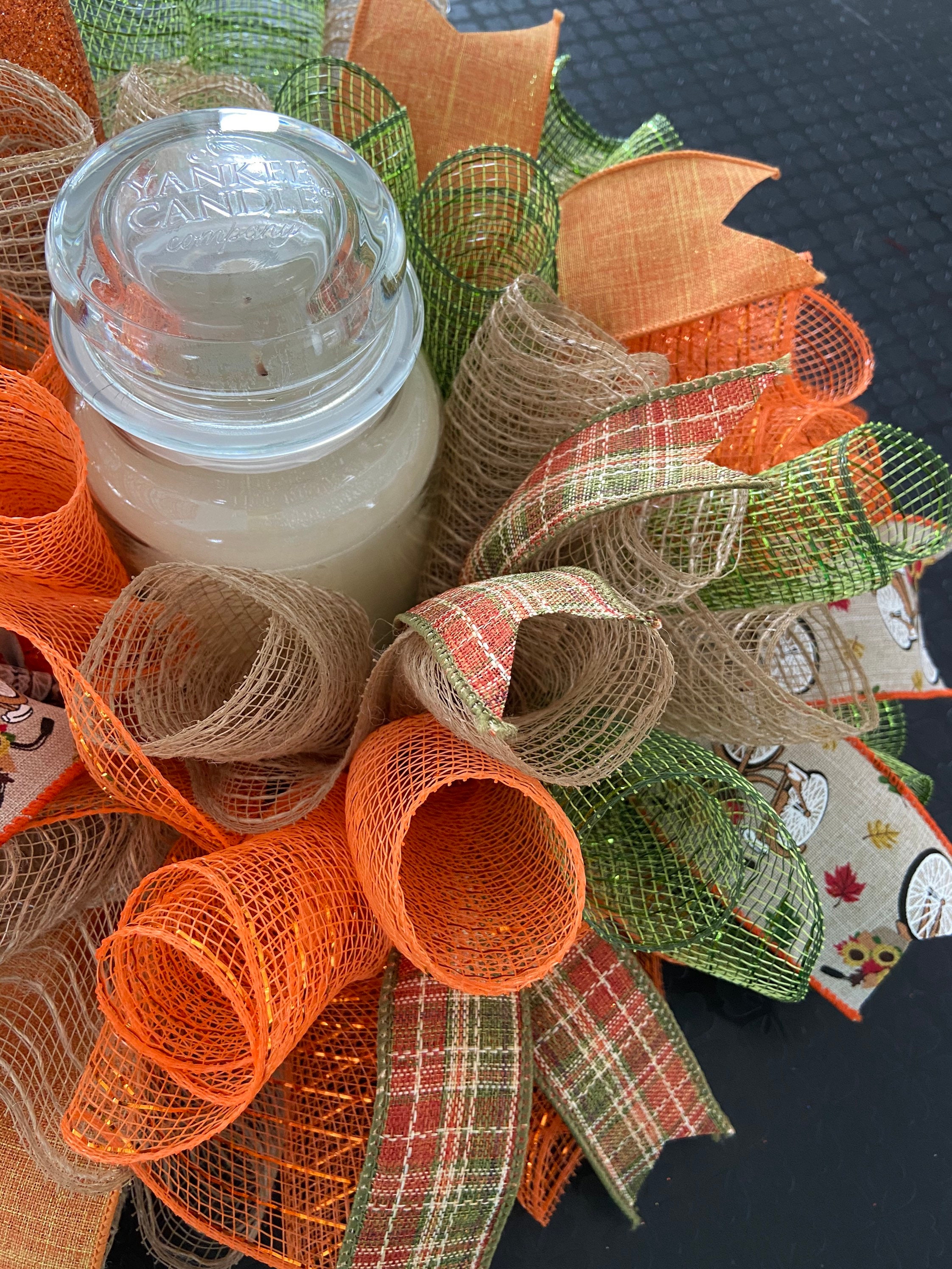 17 Fall Deco Mesh Bicycle Centerpiece / Candle Holder | Etsy