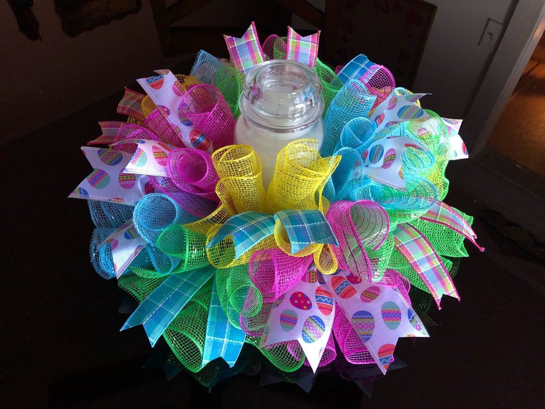 17" Easter Deco Mesh Easter Eggs Centerpiece/candle Holder - Bright ...