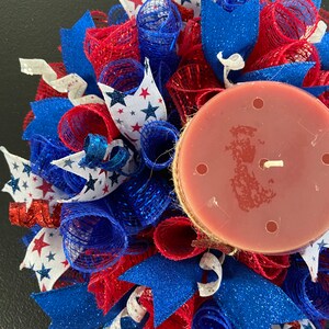 12” Patriotic 4th of July Star Deco Mesh Mini Centerpiece / Candle ...