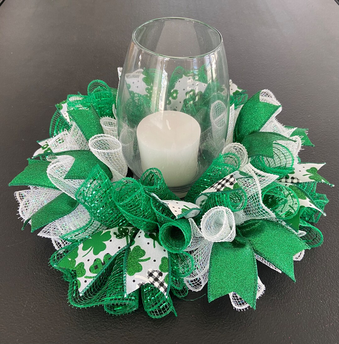 12” or 17” St. Patrick’s Multi Patterned Shamrock Deco Mesh Mini ...