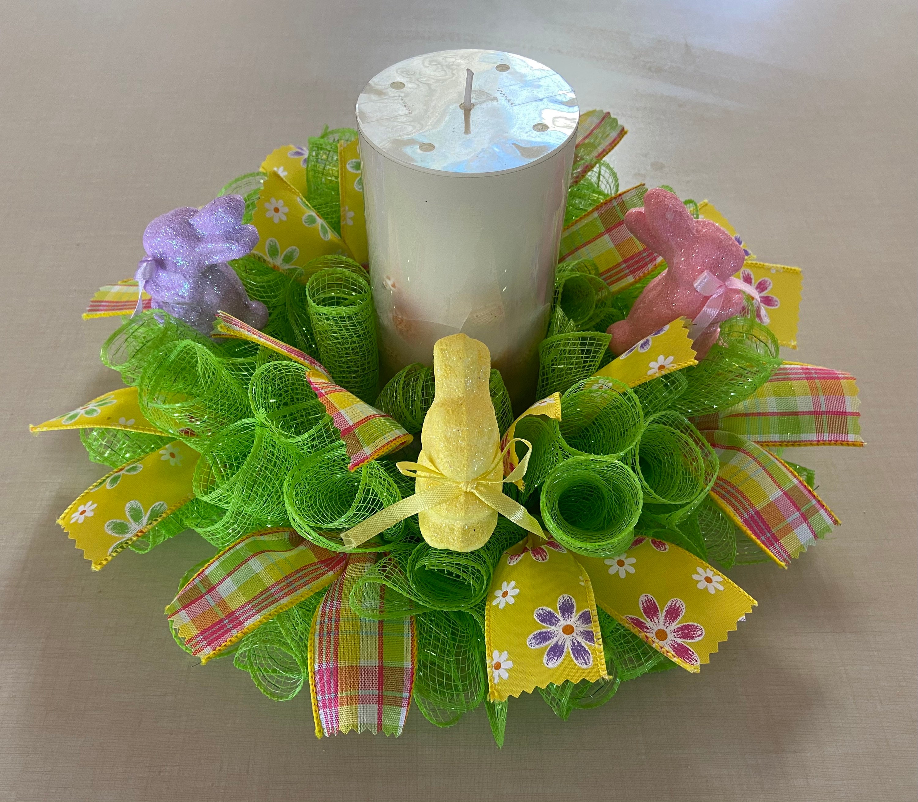 12” Spring Easter Deco Mesh Mini Centerpiece / Candle Holder With ...