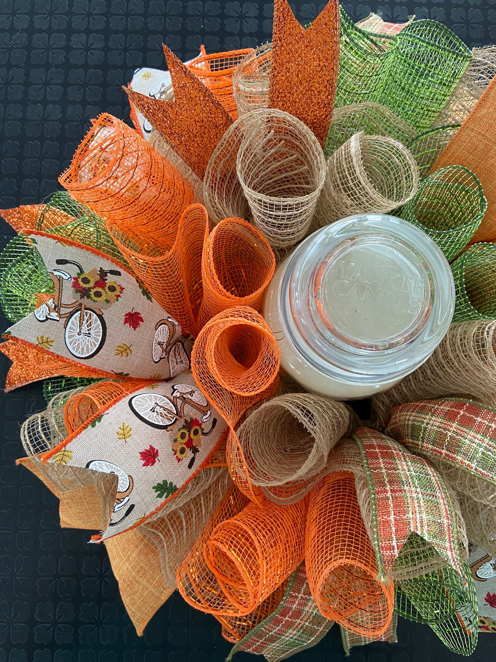 17 Fall Deco Mesh Bicycle Centerpiece / Candle Holder | Etsy