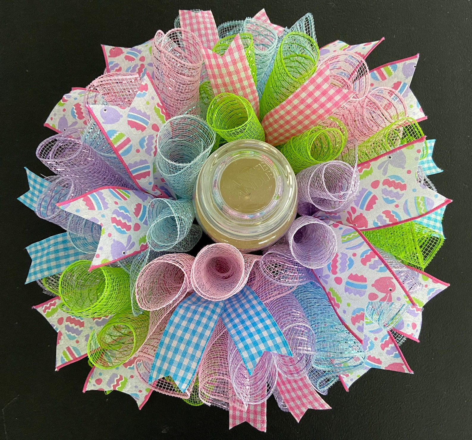 17" Easter Bunny & Eggs Deco Mesh Centerpiece/candle Holder ...