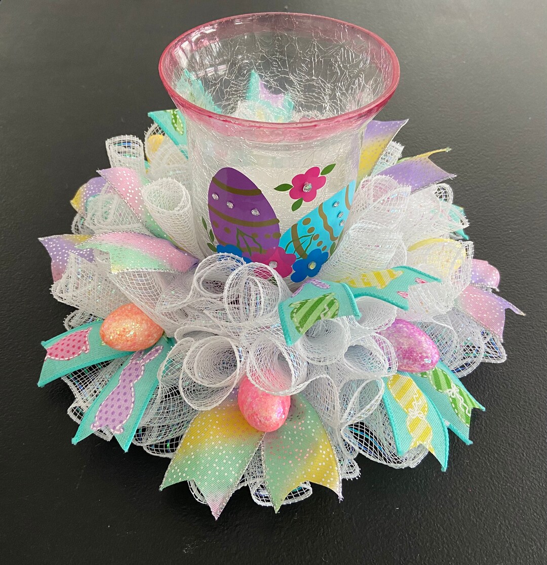 12” Spring Easter Mini Centerpiece / Candle Holder Ring - Aqua Bunny ...