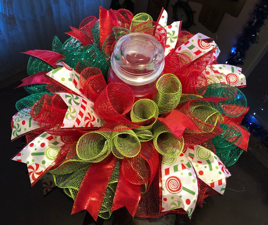 12" or 17" Christmas Deco Mesh Lollipop Candy Centerpiece/candle Holder ...