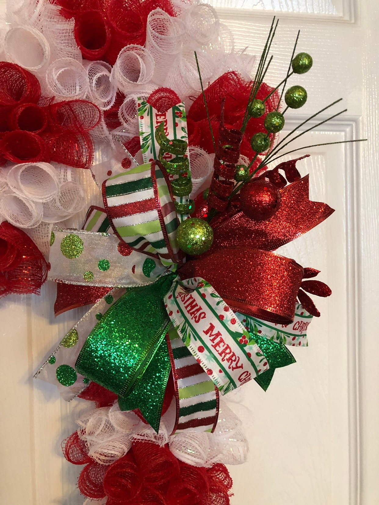 24 Christmas Deco Mesh Candy Cane Wreath/door Hanger - Etsy 24 Christmas Deco Mesh Candy Cane Wreath/door Hanger - Etsy