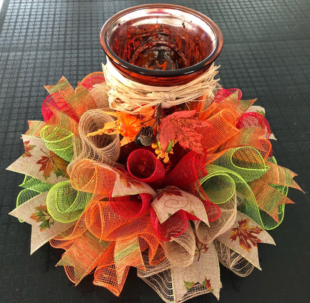 12" or 17" Fall/autumn Deco Mesh Leaf Centerpiece/candle Holder ...