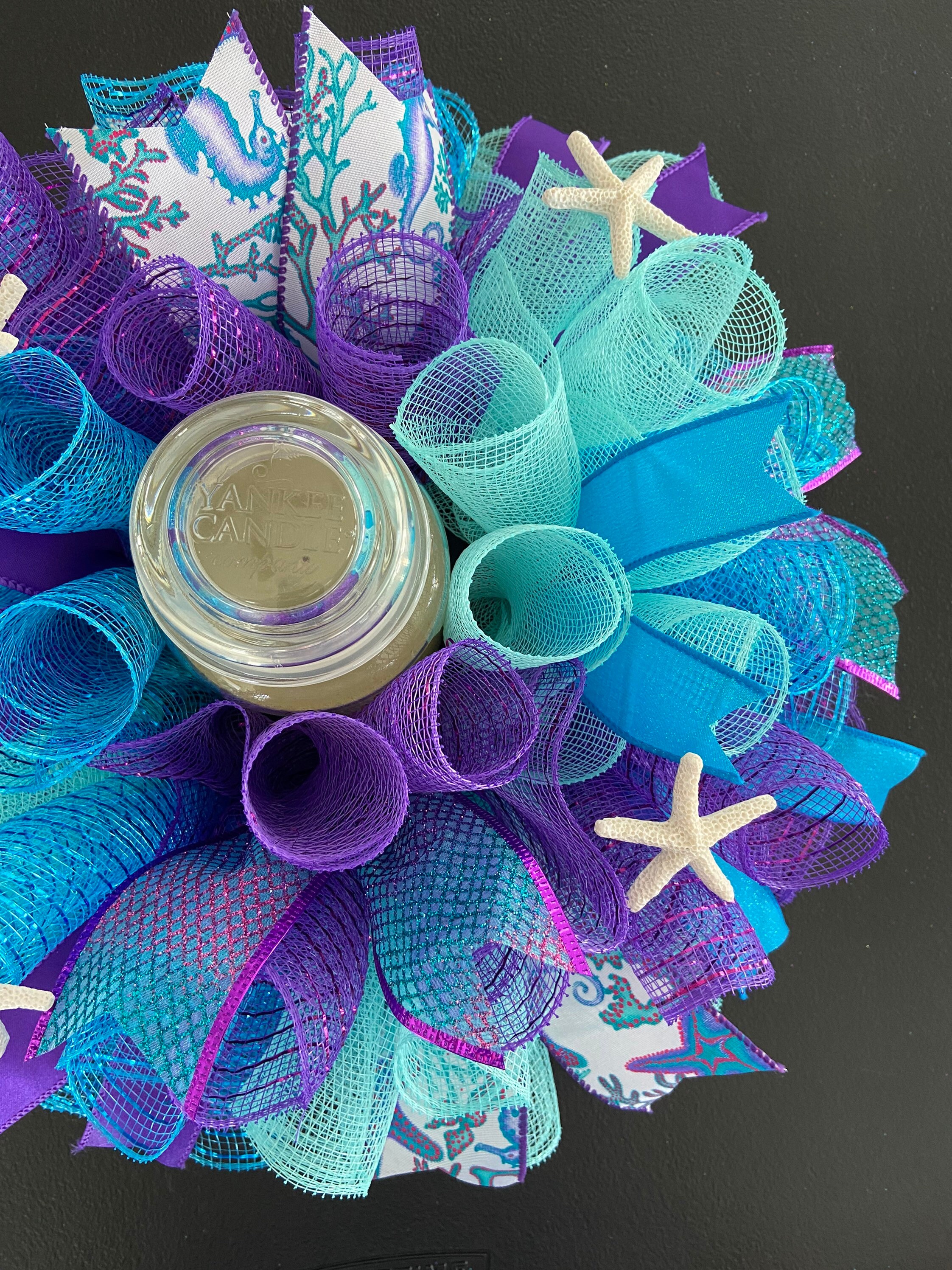 12” or 17” Beach Mermaid Sea Life Deco Mesh Centerpiece / Candle Holder ...