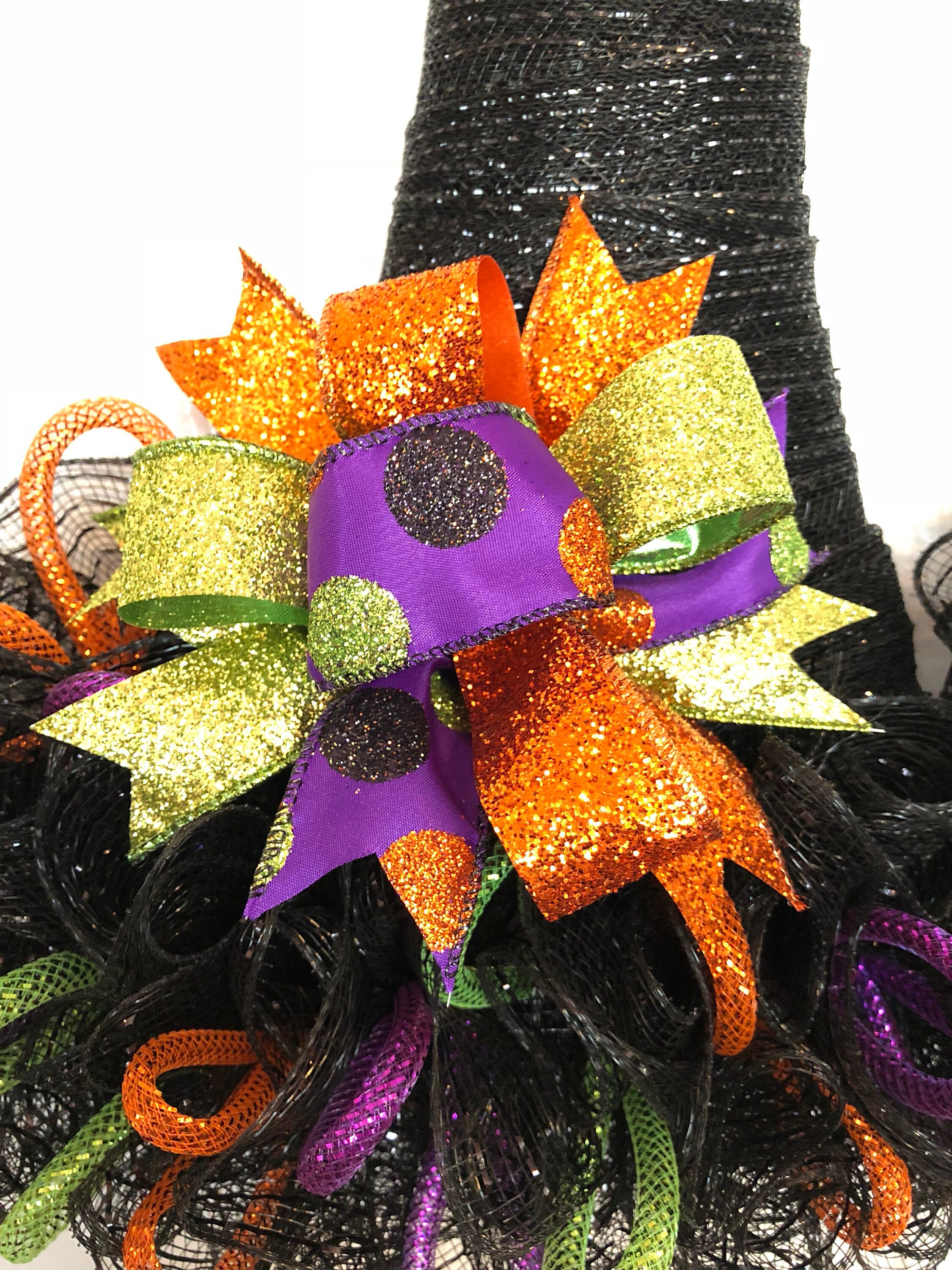 16" X 18" Halloween Deco Mesh Witch Hat Door Hanger/wreath With Bow ...