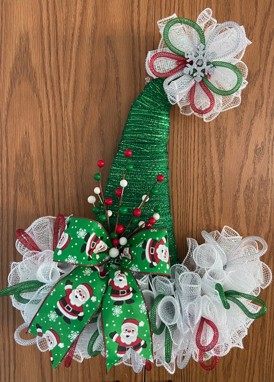 20” X 16” Christmas Deco Mesh Santa Hat Door Hanger Wreath With Bow ...