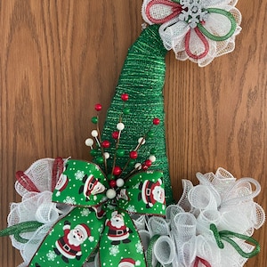 20” X 16” Christmas Deco Mesh Santa Hat Door Hanger Wreath With Bow ...