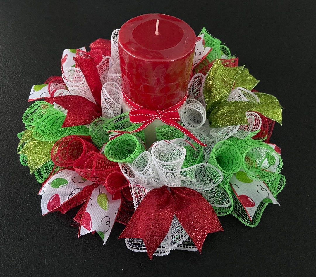 12" or 17" Christmas Deco Mesh Light Bulbs Candle Holder Ring / Mini ...
