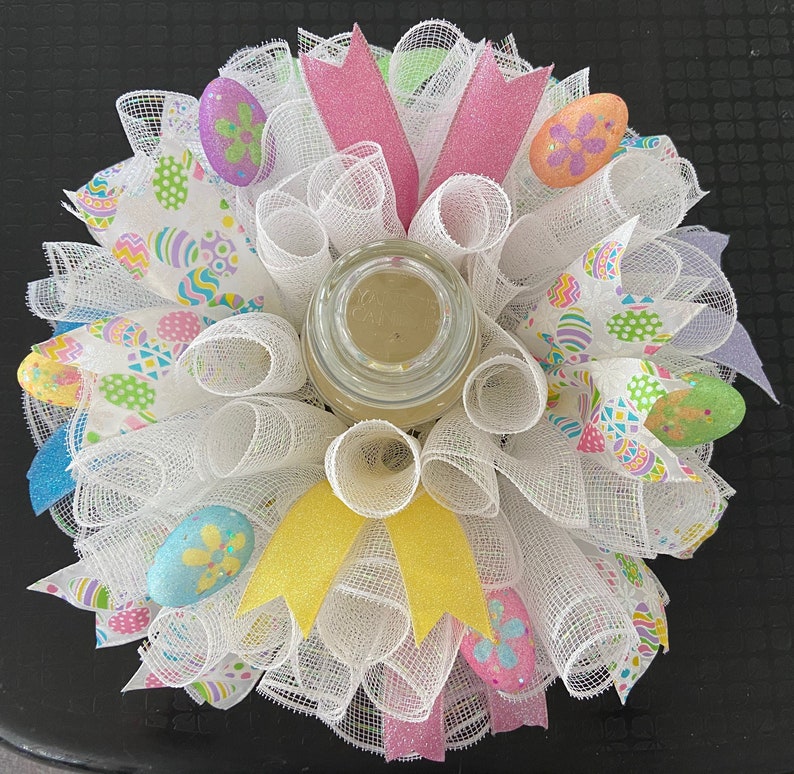 17 Spring / Easter Eggs & Flowers Deco Mesh Centerpiece / | Etsy