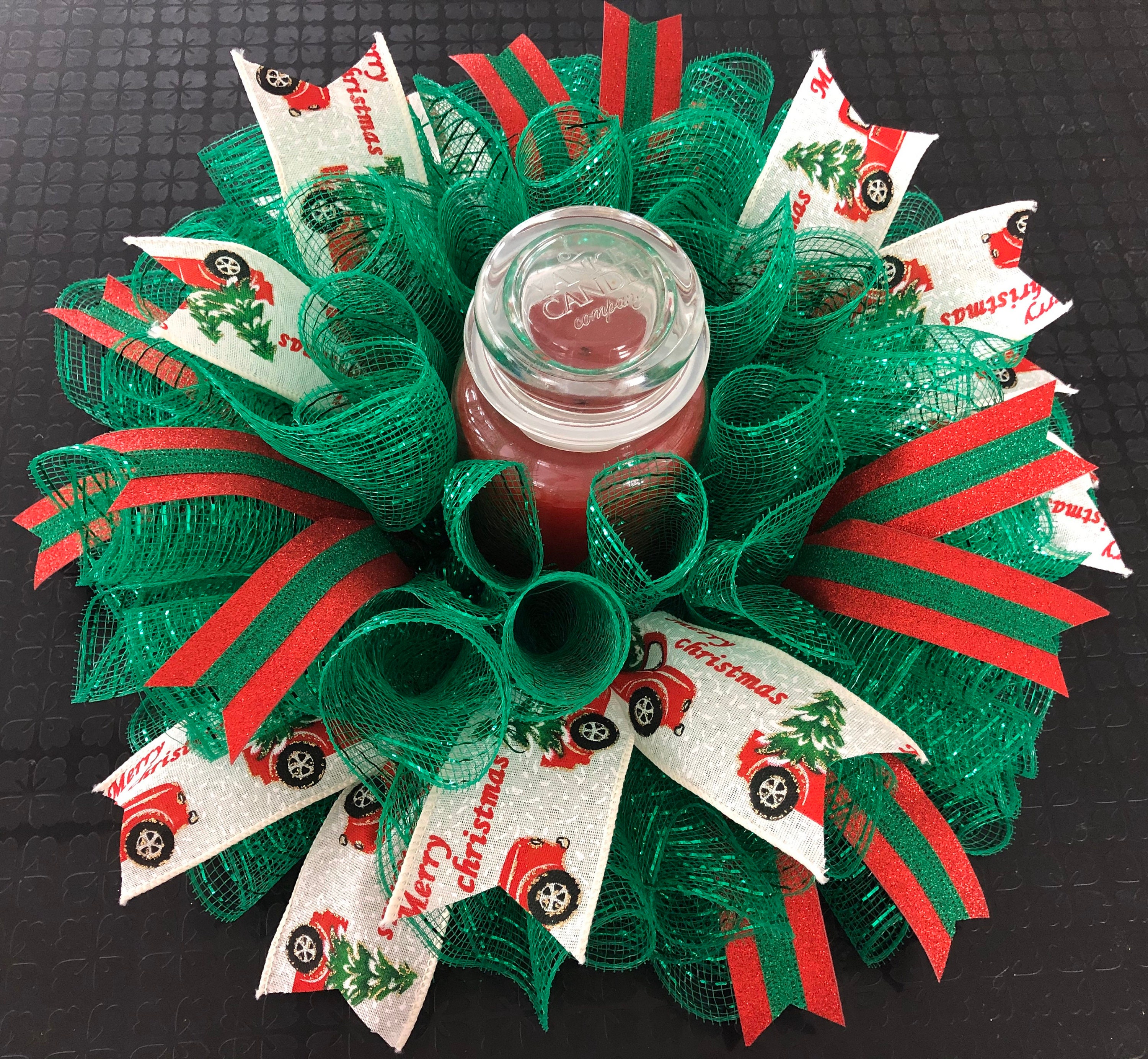 12" or 17” Christmas Deco Mesh Red Pick up Truck Centerpiece Candle ...