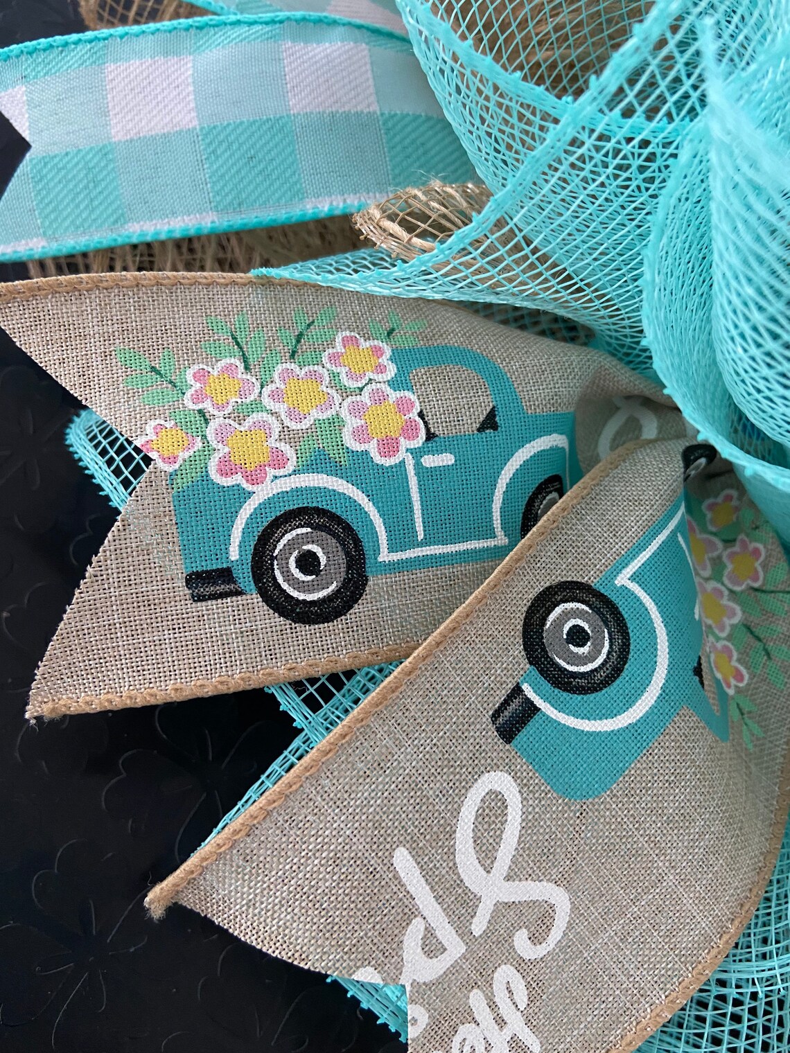 17” Spring Deco Mesh “hello Spring” Truck Centerpiece / Candle Holder ...