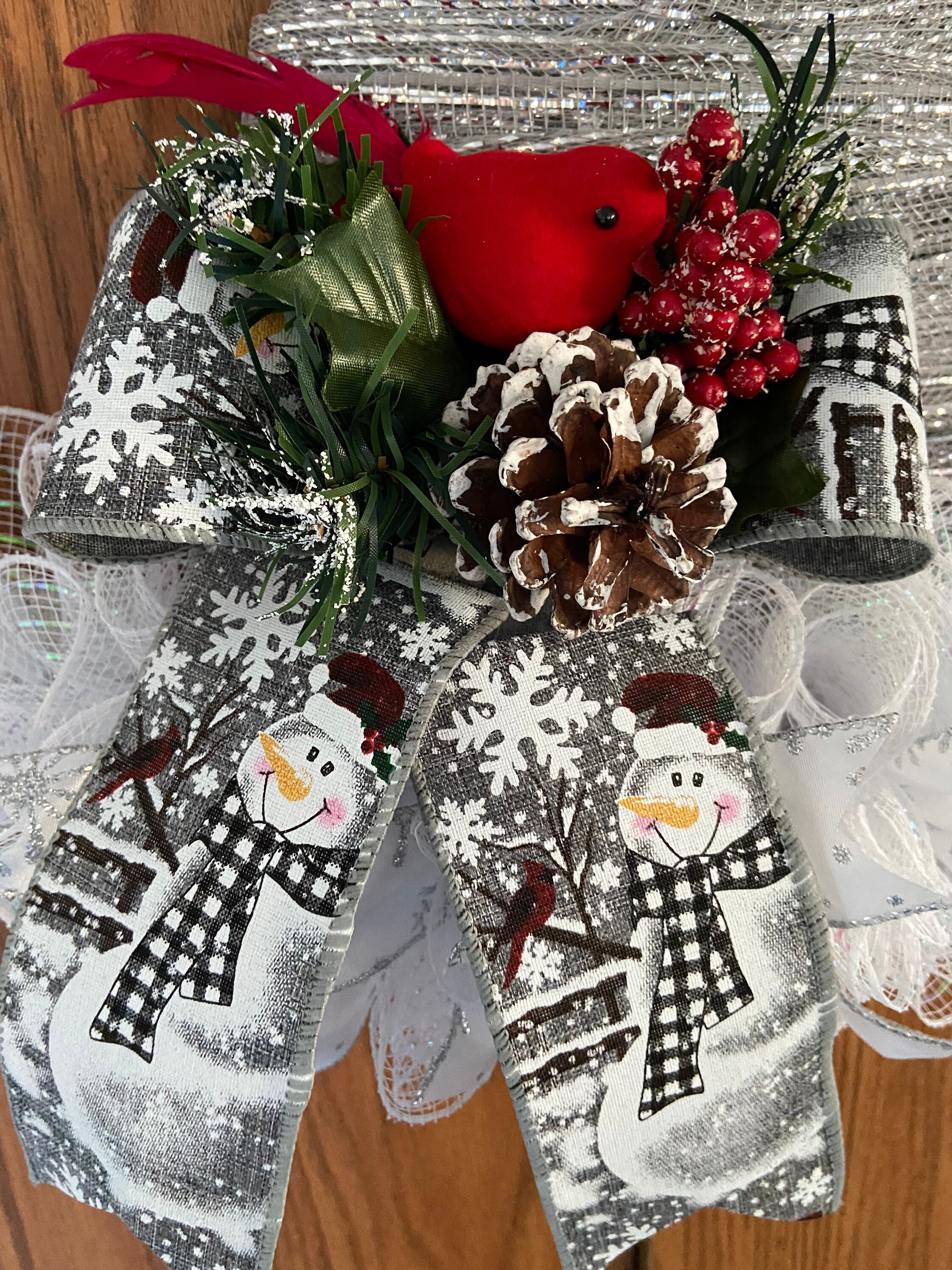 18” X 16" Christmas / Winter Snowman Deco Mesh Santa Hat Door Hanger ...