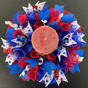 12” Patriotic 4th of July Star Deco Mesh Mini Centerpiece / Candle ...