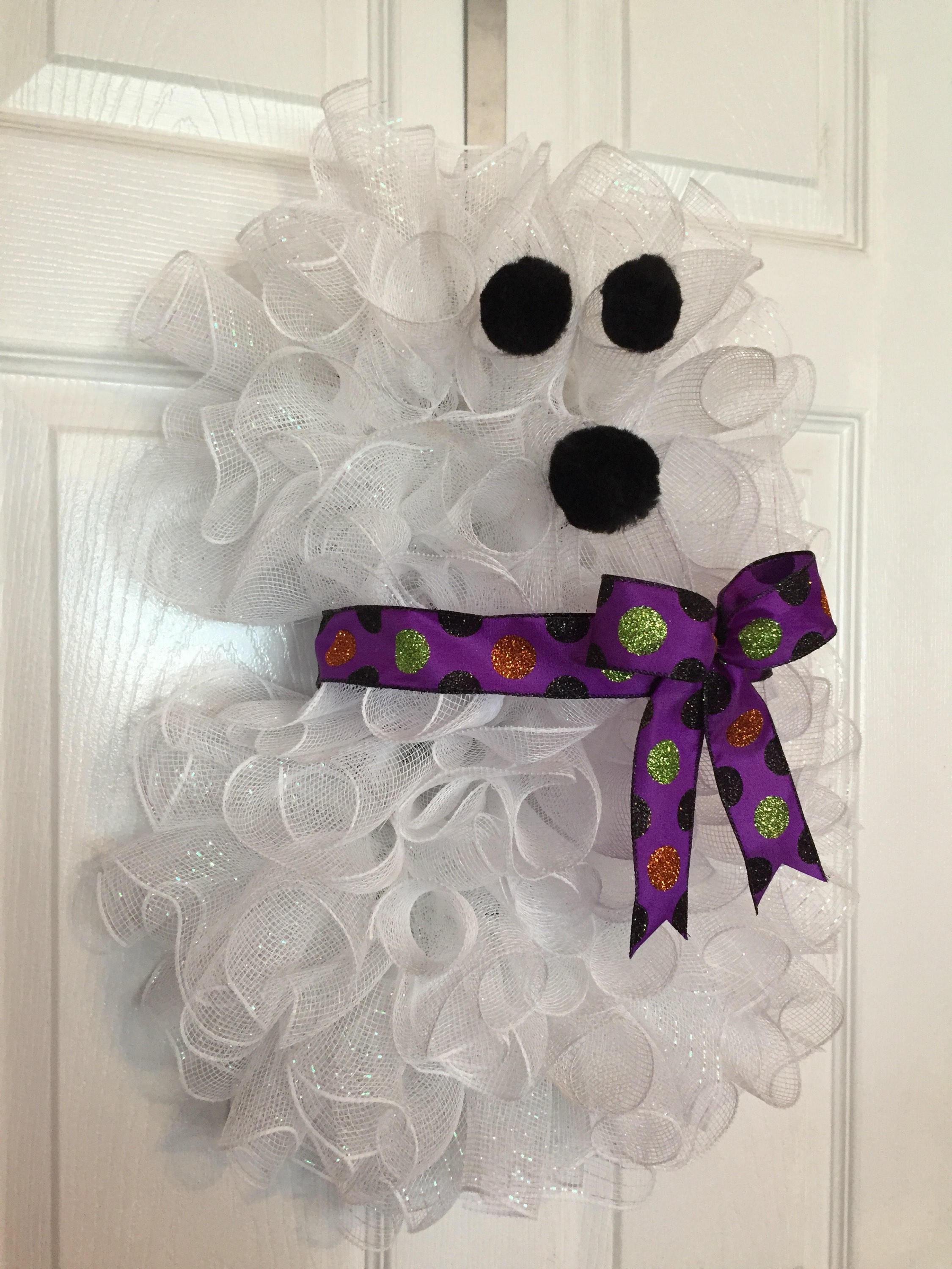 22 x 17 Halloween Deco Mesh White Ghost Wreath | Etsy
