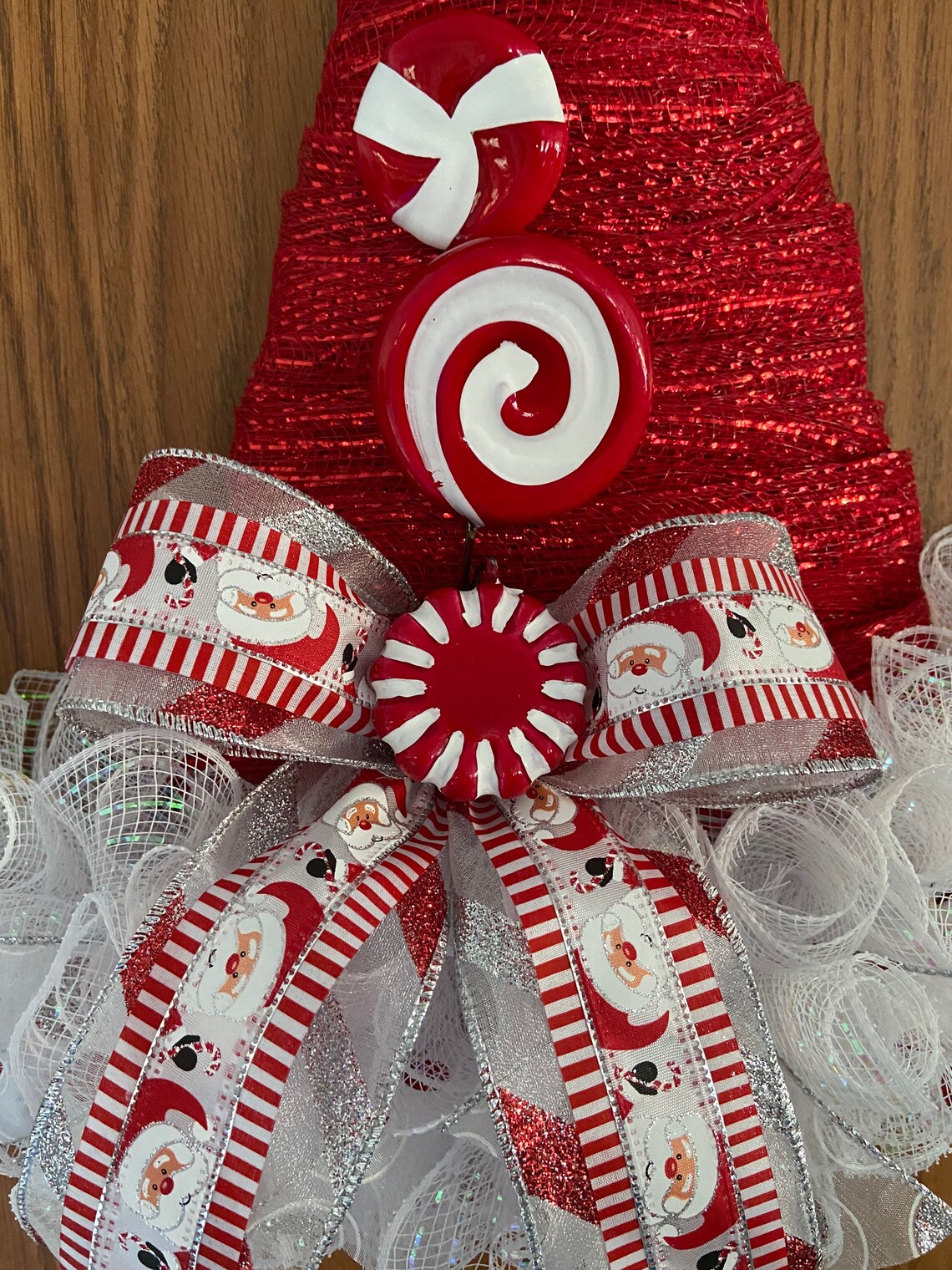 18” X 16" Christmas Deco Mesh Peppermint Candy Santa Hat Door Hanger ...