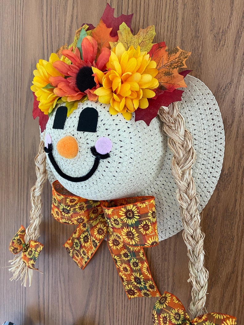19 X 13 Fall Straw Hat Scarecrow Head W/ Pigtails - Etsy