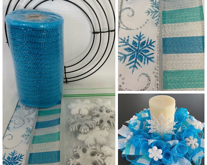 DIY Christmas / Winter Snowflake Deco Mesh 12 Mini Centerpiece Candle ...