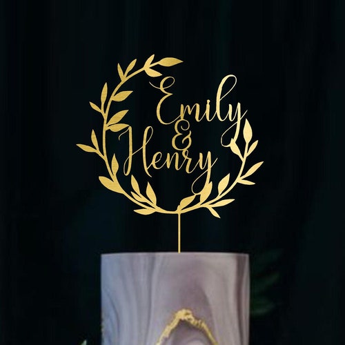 Couples Names Wedding Cake Topper Elegant Wreath Personalized - Etsy