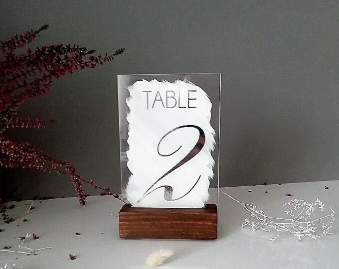 FROSTED Glass Look Acrylic Table Number Sign With Stands, Perspex ...