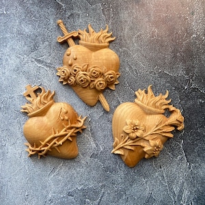 Trinity of Sacred Hearts - Handcrafted Wood Carving for Home Decor ...