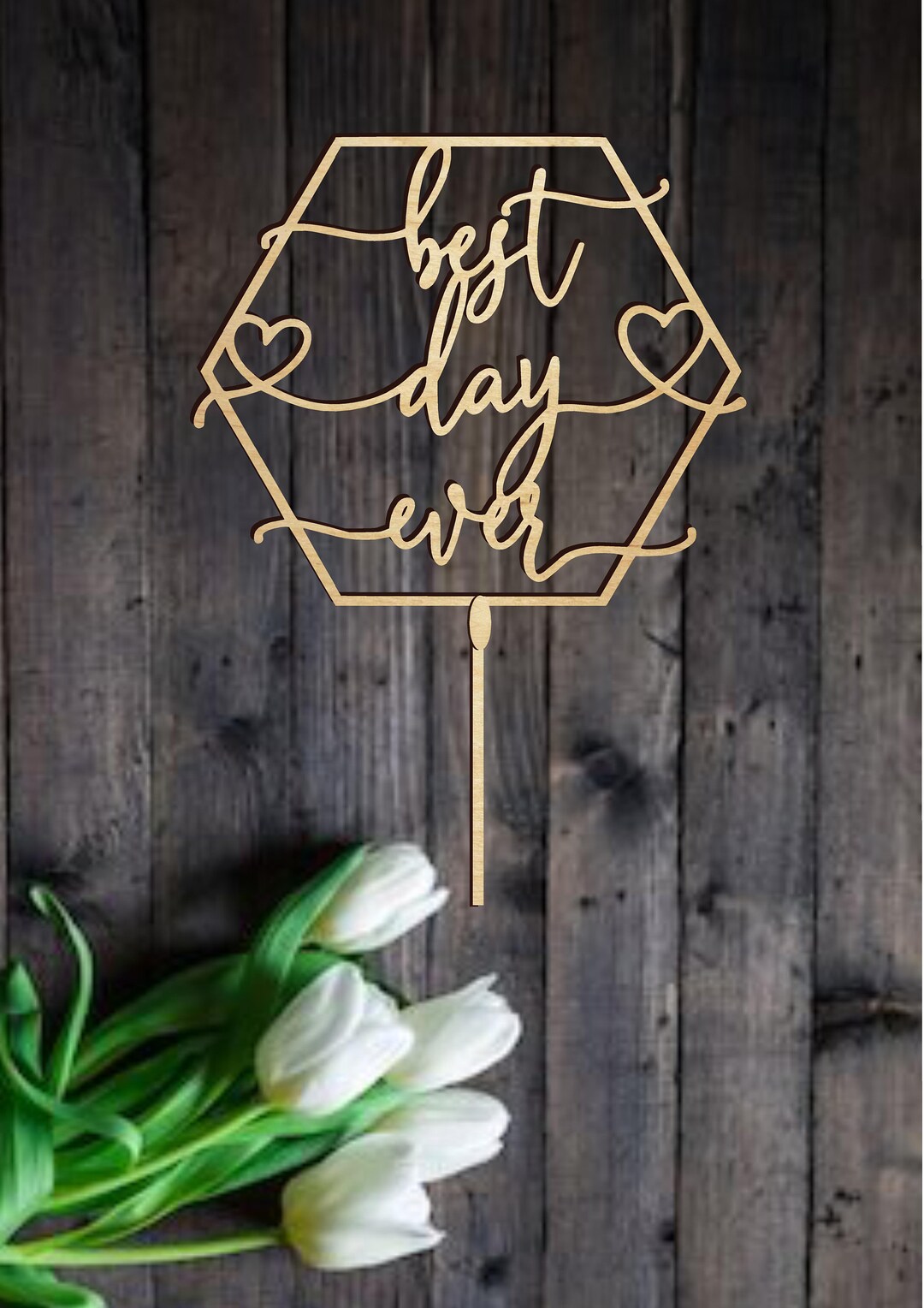 Best Day Ever Wedding Cake Topper Geometric Wooden Cake Topper With ...