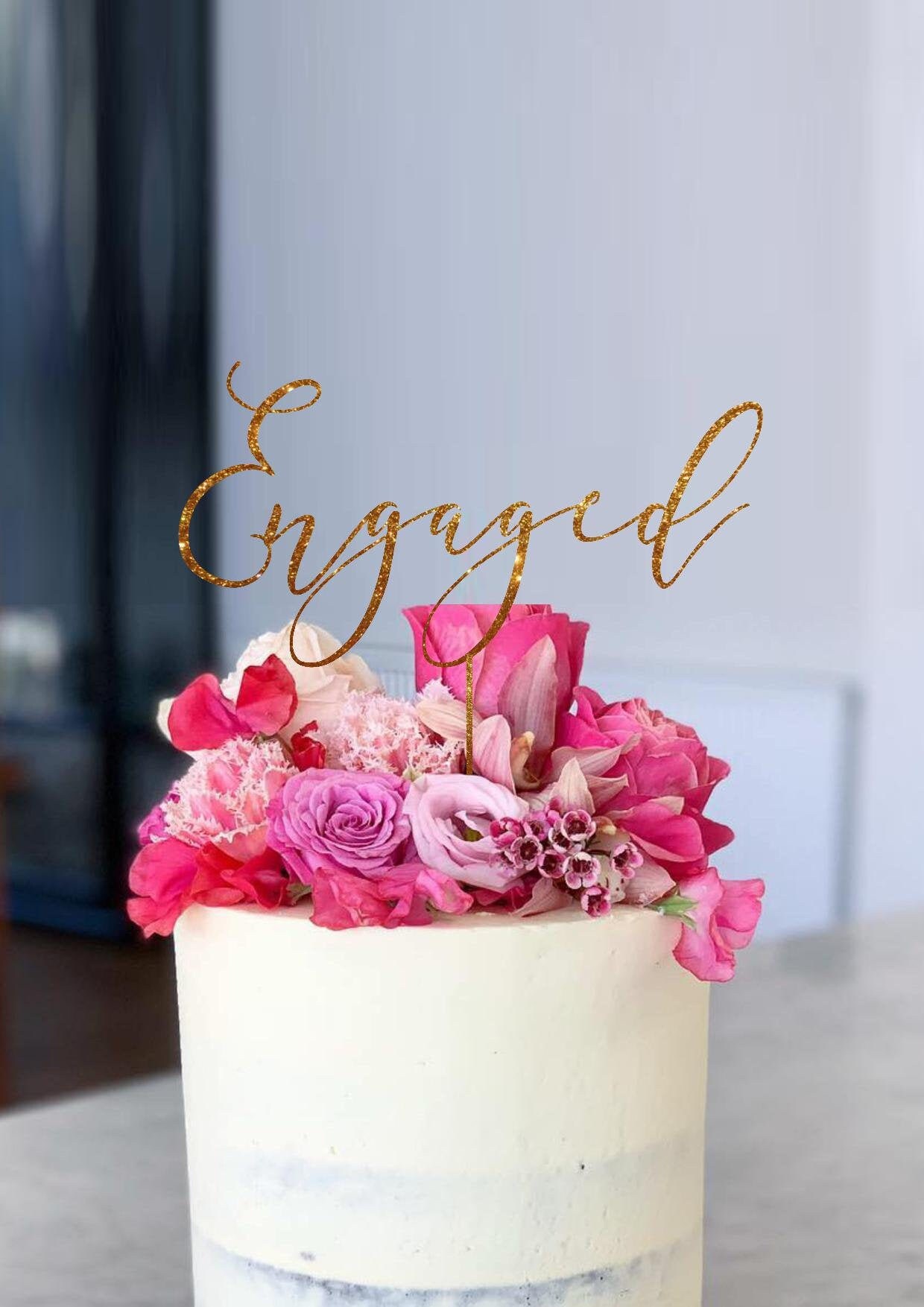 Engaged Cake Topper Modern Bridal Party Decorations Engagement | Etsy