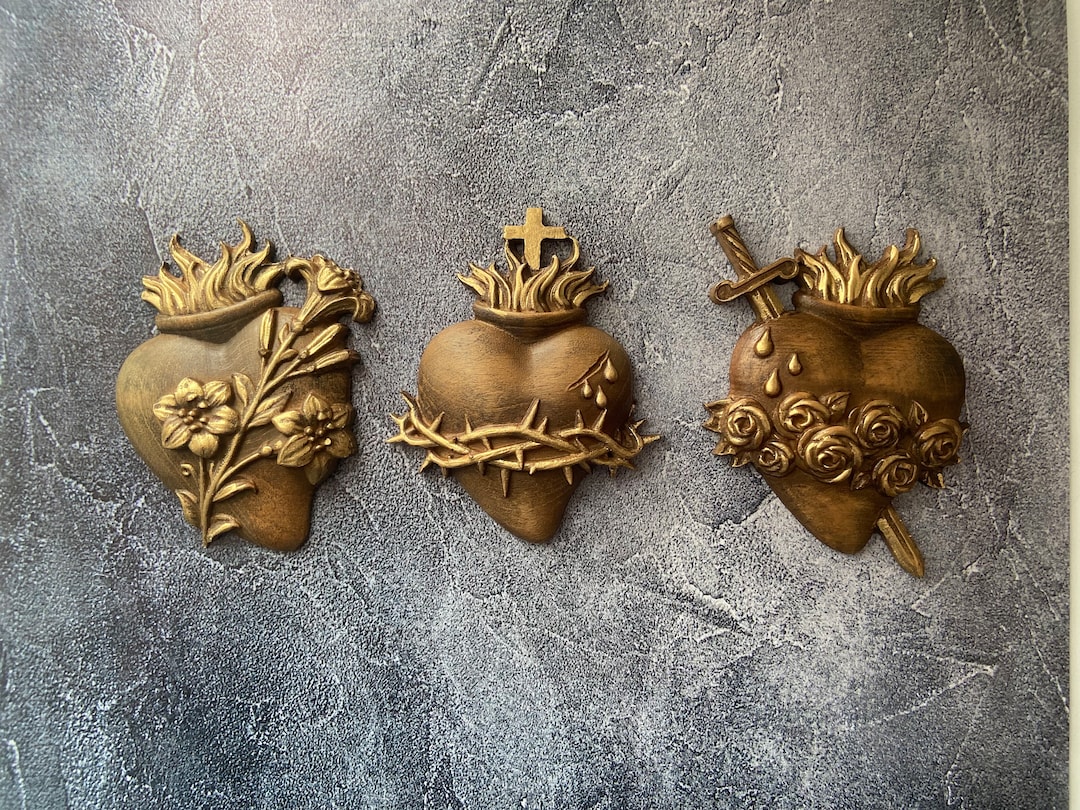 Trinity of Sacred Hearts Handcrafted Wood Carving for Home Decor ...