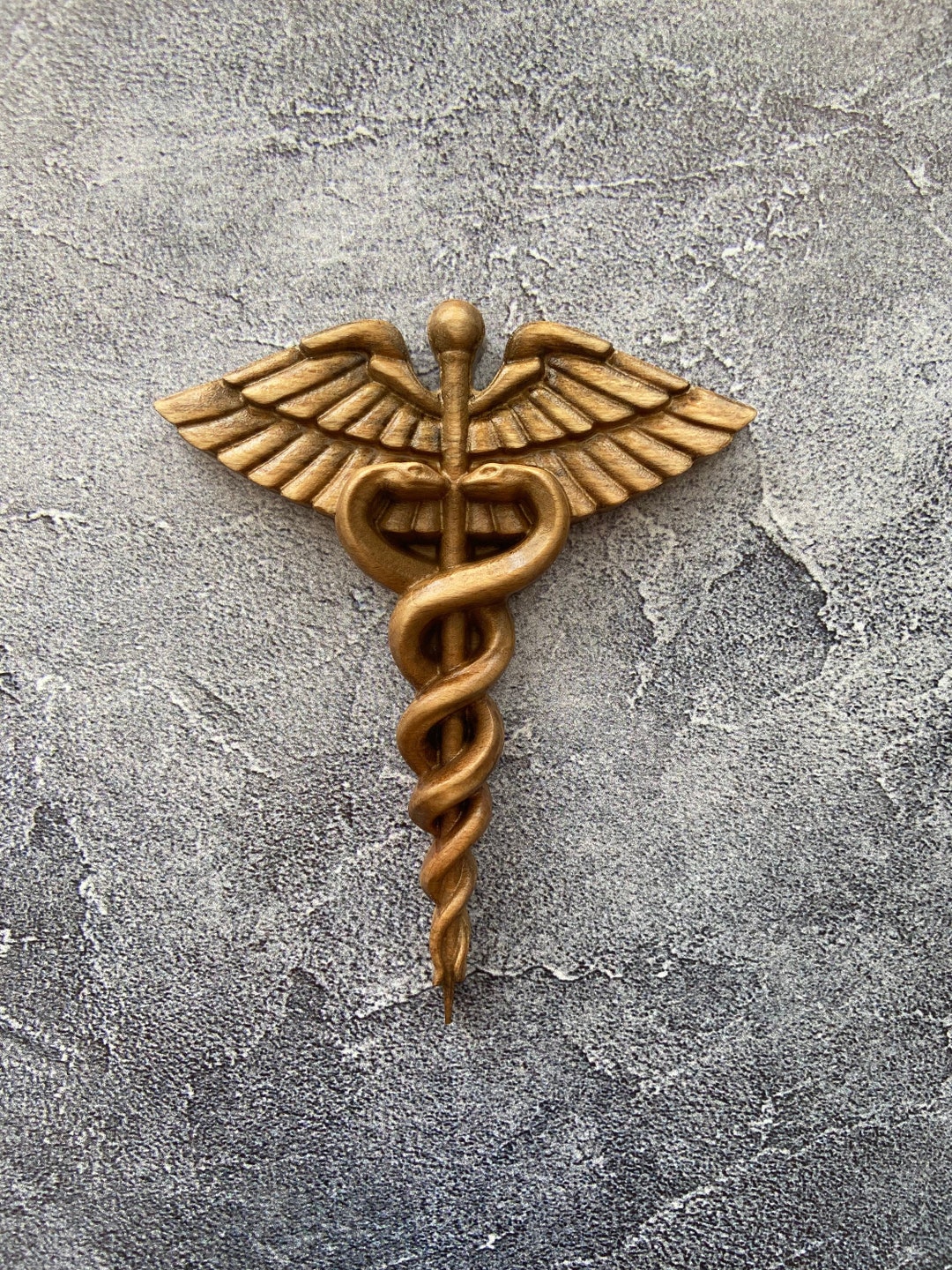 Wooden Carved Medical Symbol Cross Caduceus Wooden Statue Symbol ...