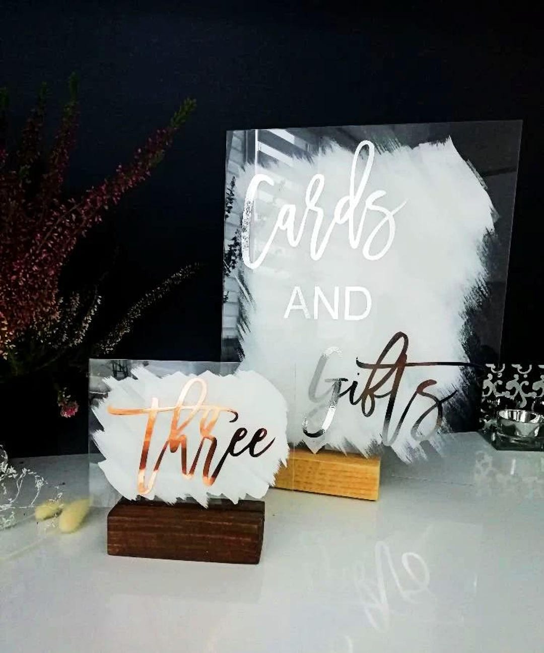 Wedding Acrylic Clear Glass Table Signs Painted Back With Stand Modern ...