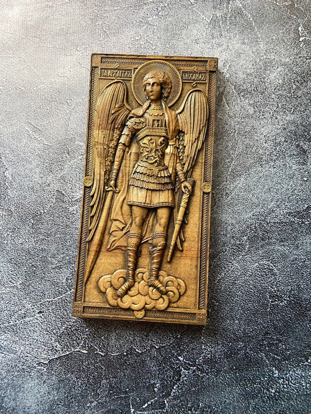Sant Archangel Michael Wood Carving Icon Wall Christian Decor Gift for ...