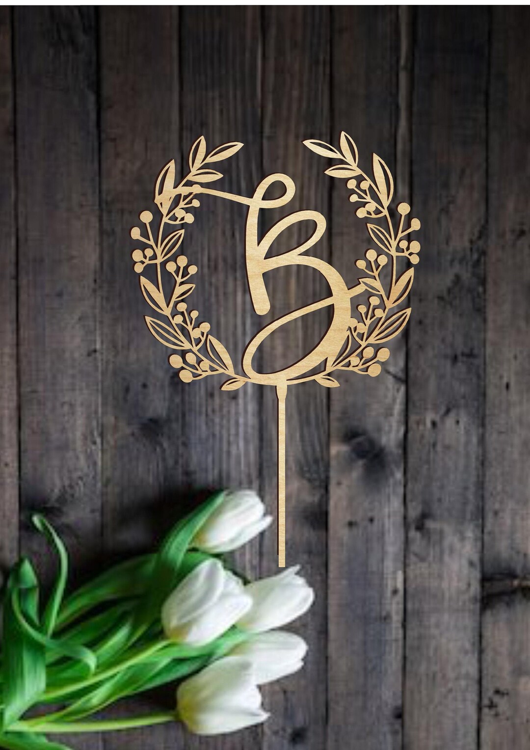 Custom Monogram Cake Topper Personalized Initial in Wreath Script ...