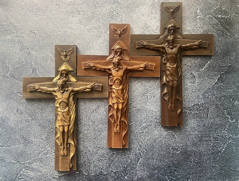 Holy Trinity Crucifix Wall Cross Carved Christian Religious Decor Home ...