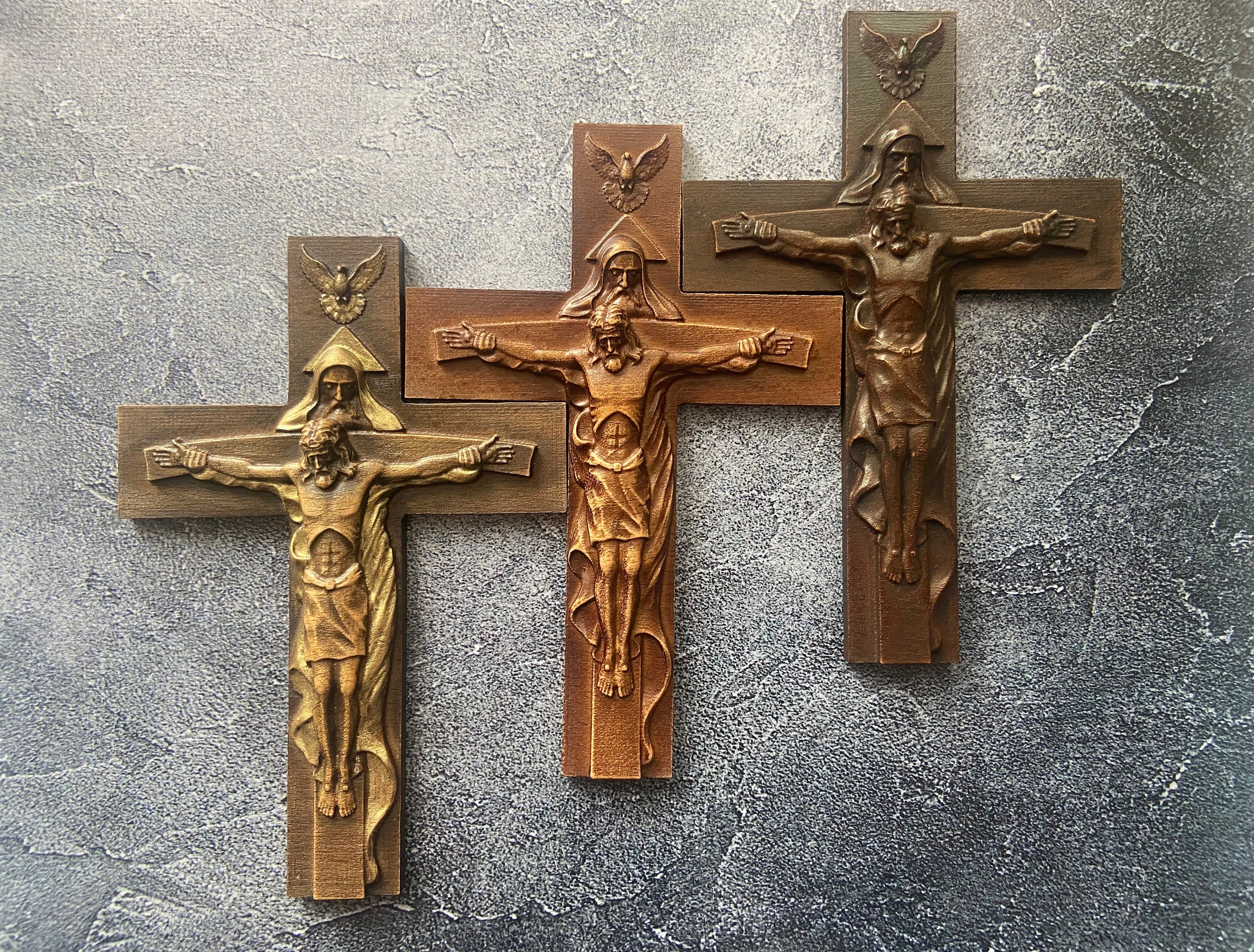 Holy Trinity Crucifix Wall Cross Carved Christian Religious Decor Home ...