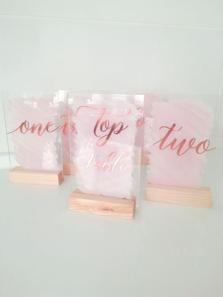 Elegant Acrylic Wedding Table Numbers: Painted Back, Brush Calligraphy ...