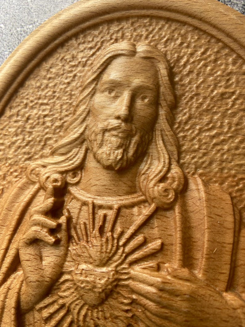 Sacred Heart of Jesus Wooden Relief Plaque - Catholic Christian Decor ...