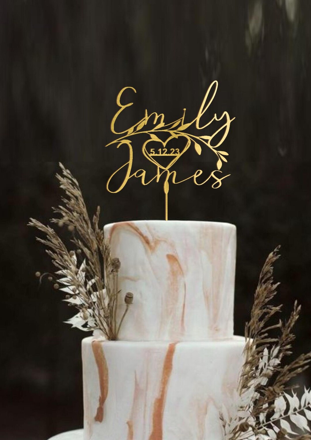 Customized Names Wedding Cake Topper With Rustic Wreath Personalized ...