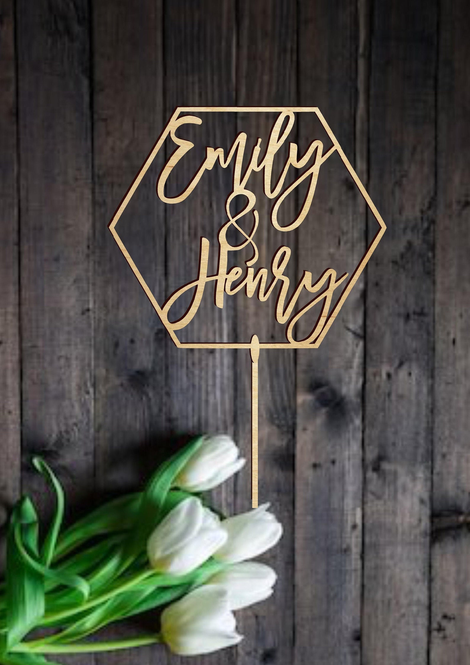 Modern Hexagon Cake Topper Geometric Wedding Cake Topper With | Etsy