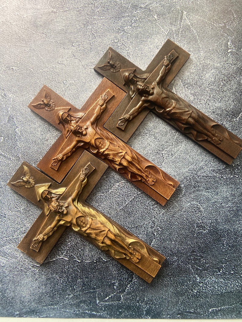 Holy Trinity Crucifix Wall Cross Carved Christian Religious Decor Home ...