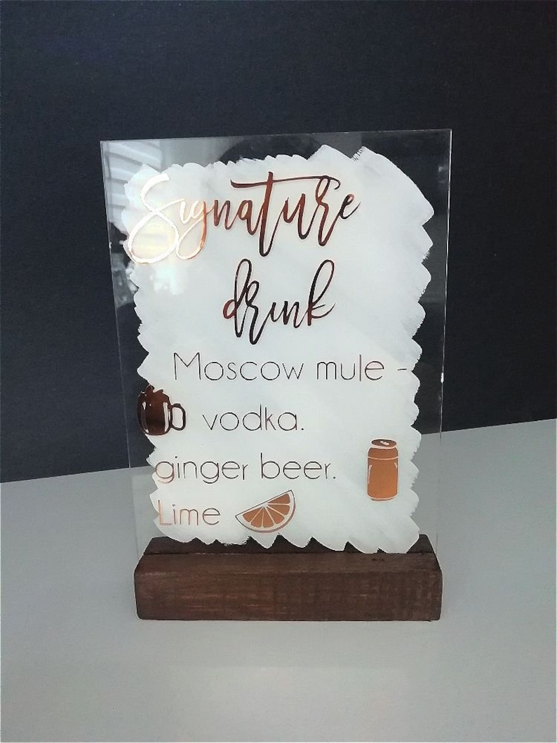 Acrylic Bar Menu Sign Modern Wedding Drinks Sign Painted Back - Etsy