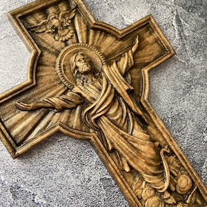 Crucifix Wooden Carved Wall Сross Jesus Christ Wall Decor Religious ...