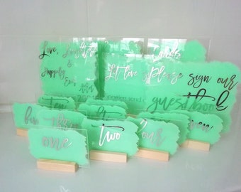 Acrylic Wedding Table Signs Clear Glass Modern Calligraphy | Etsy