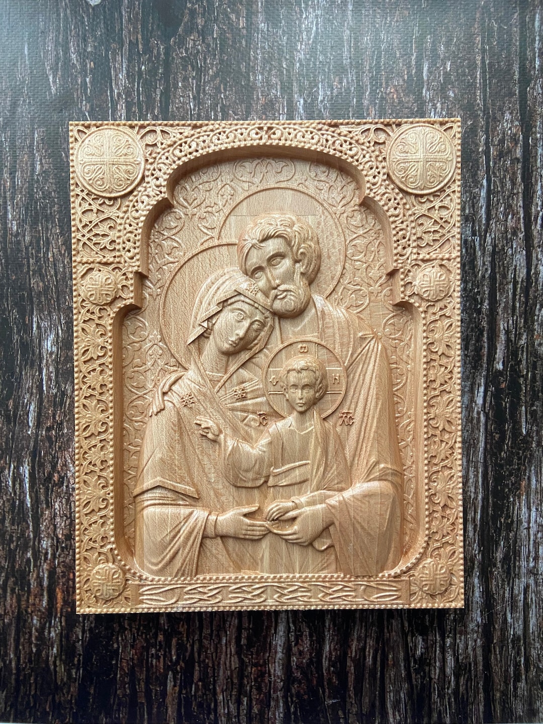 Religious Icon Holy Family Wooden Carved Housewarming Gift Wall Hanging ...