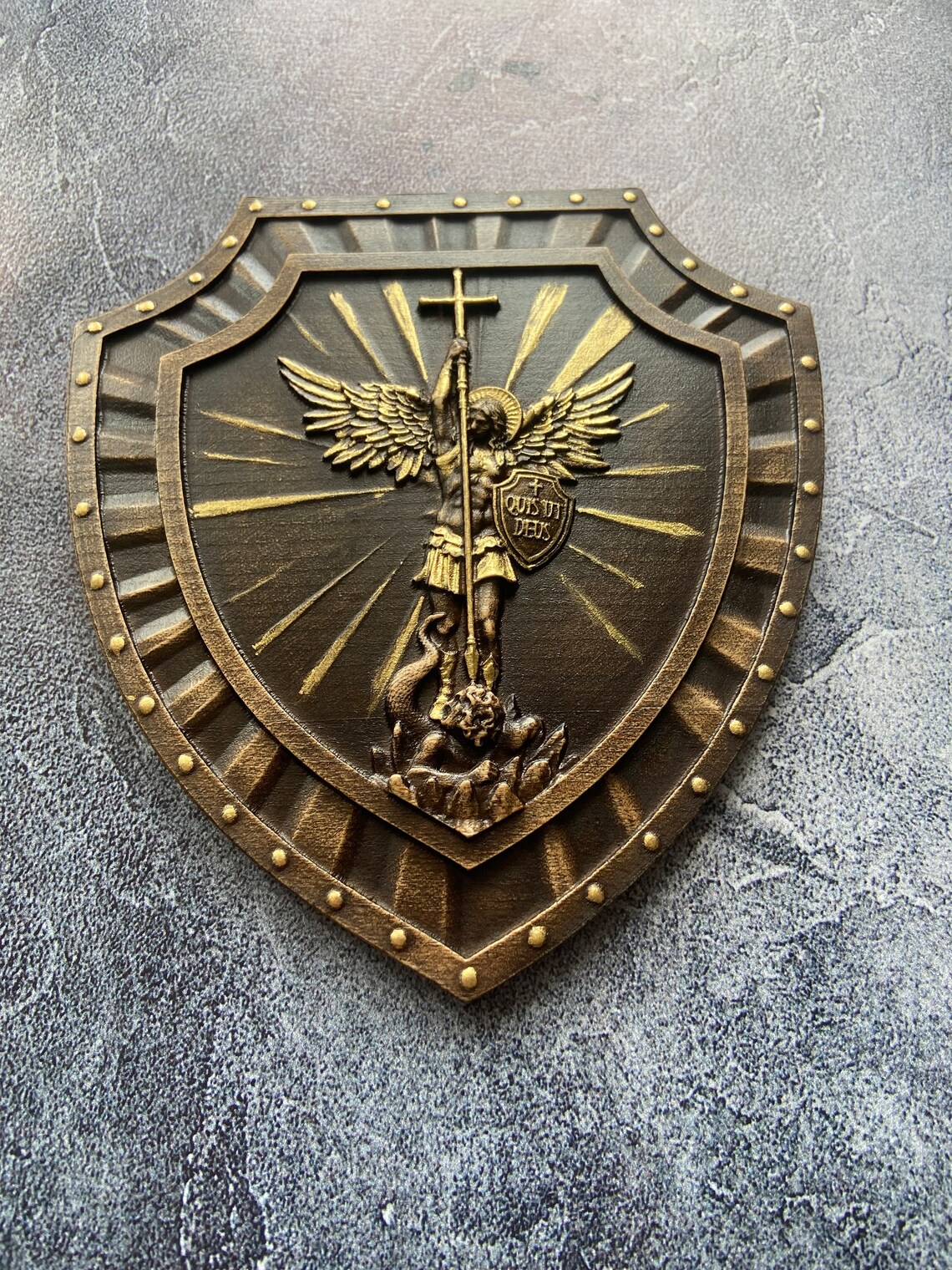 Archangel Michael Wooden Shield Icon - Religious Wall Art, Christian ...