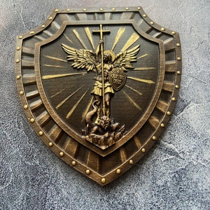 Archangel Michael Wooden Shield Icon - Religious Wall Art, Christian ...