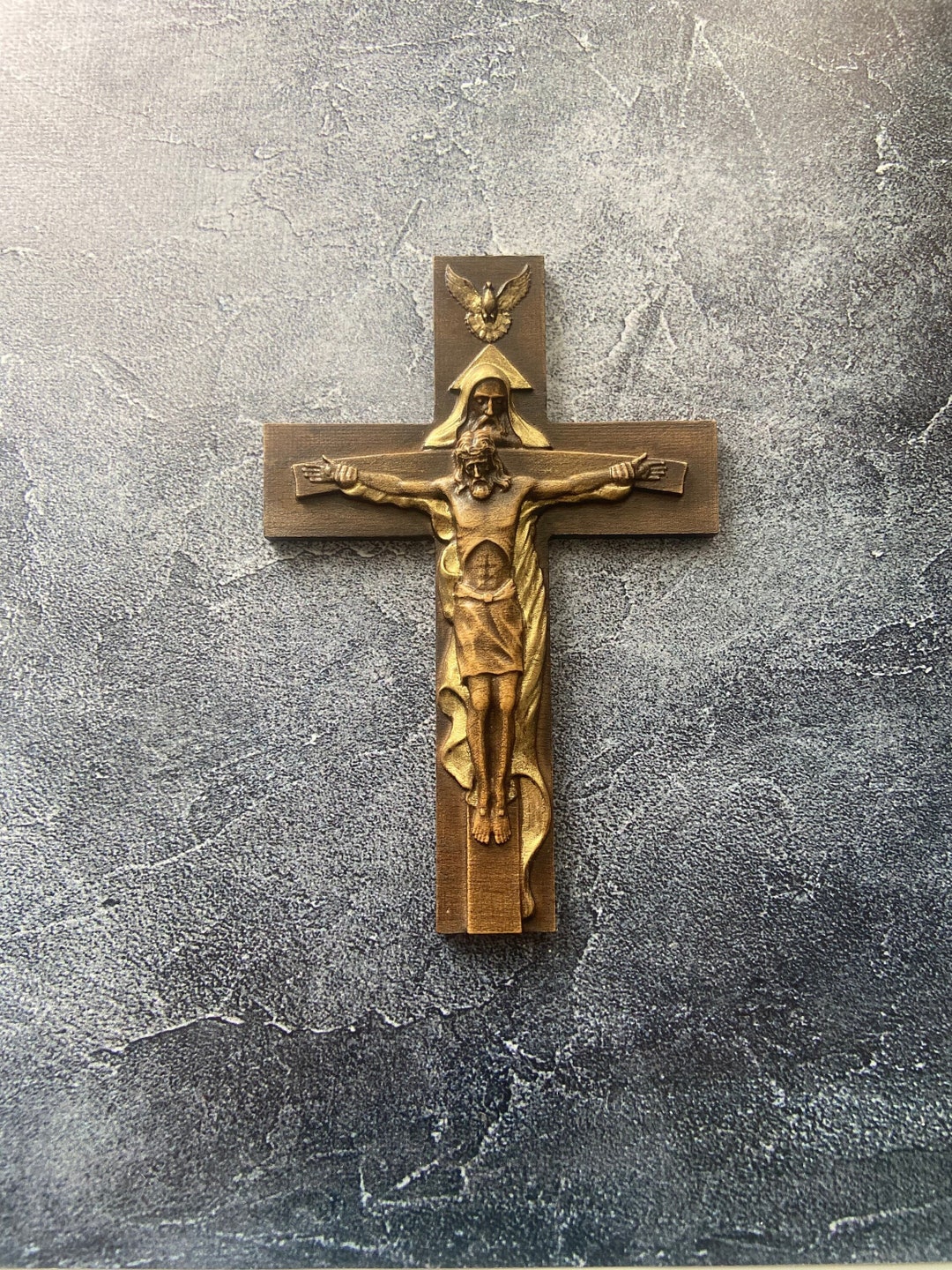 Holy Trinity Crucifix Wall Cross Carved Christian Religious Decor Home ...