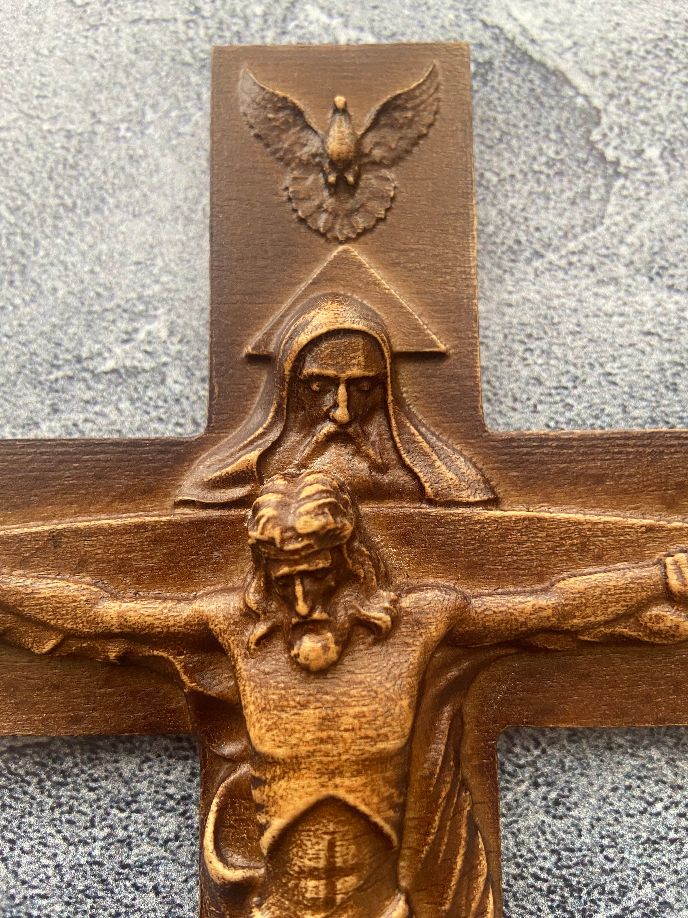 Holy Trinity Crucifix Wall Cross Carved Christian Religious Decor Home ...